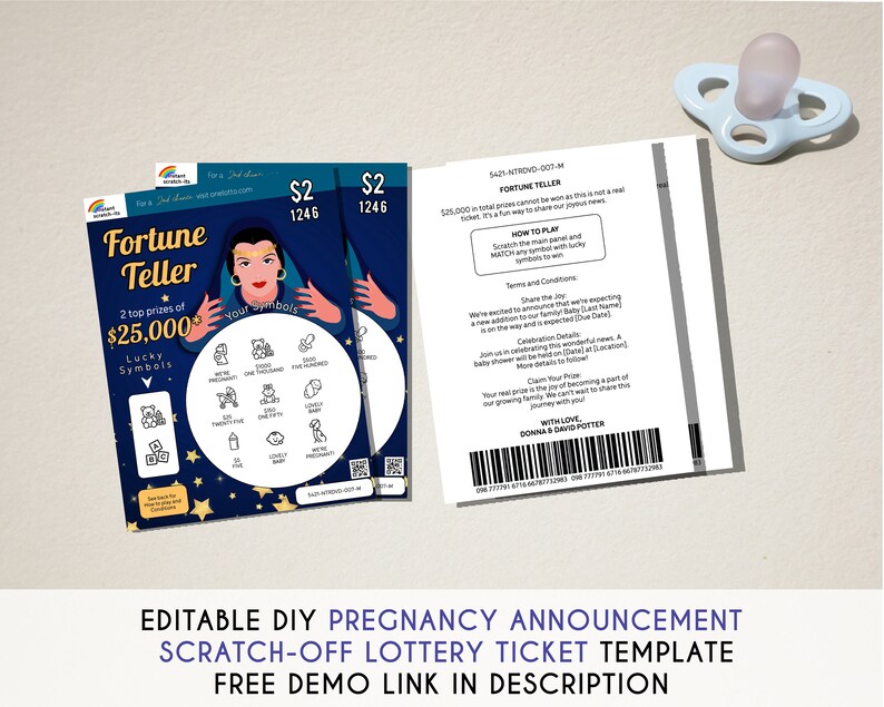 Editable Pregnancy Announcement Scratch-off Lottery Ticket Template ...