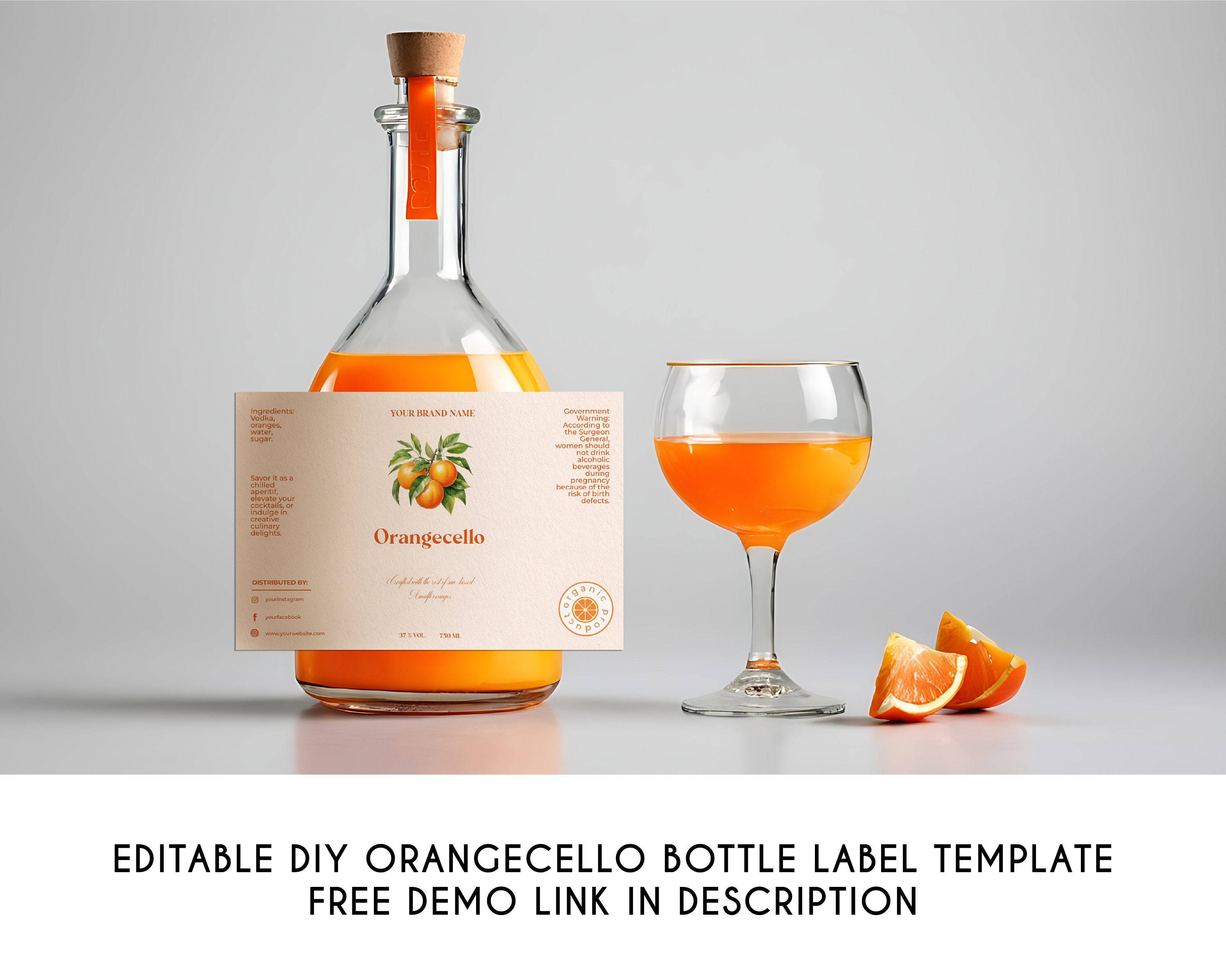 Editable Luxury Orangecello Bottle Label Template, Printable Homemade ...