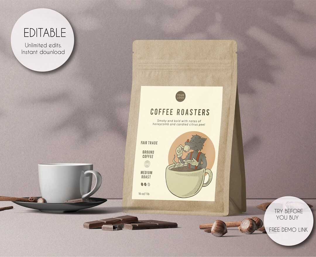 Editable Modern Coffee Bag Label Template Customizable Coffee - Etsy
