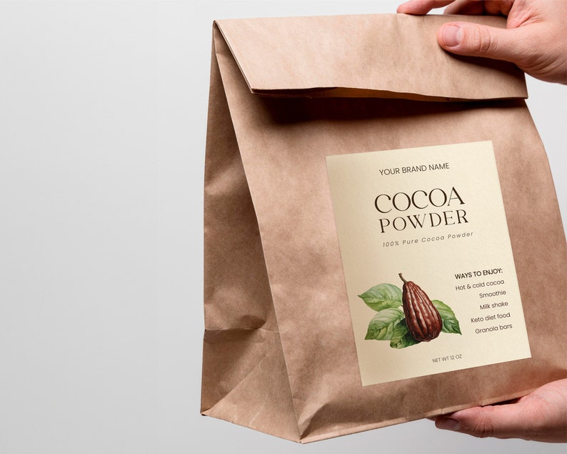Editable Cocoa Powder Bag Label Template, Printable Cacao Powder Bag ...