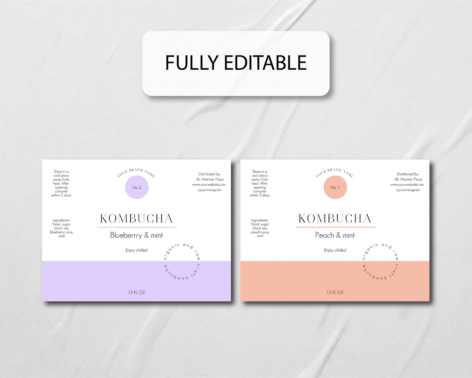 Editable Kombucha Bottle Label Template, Custom Kombucha Bottle Sticker ...