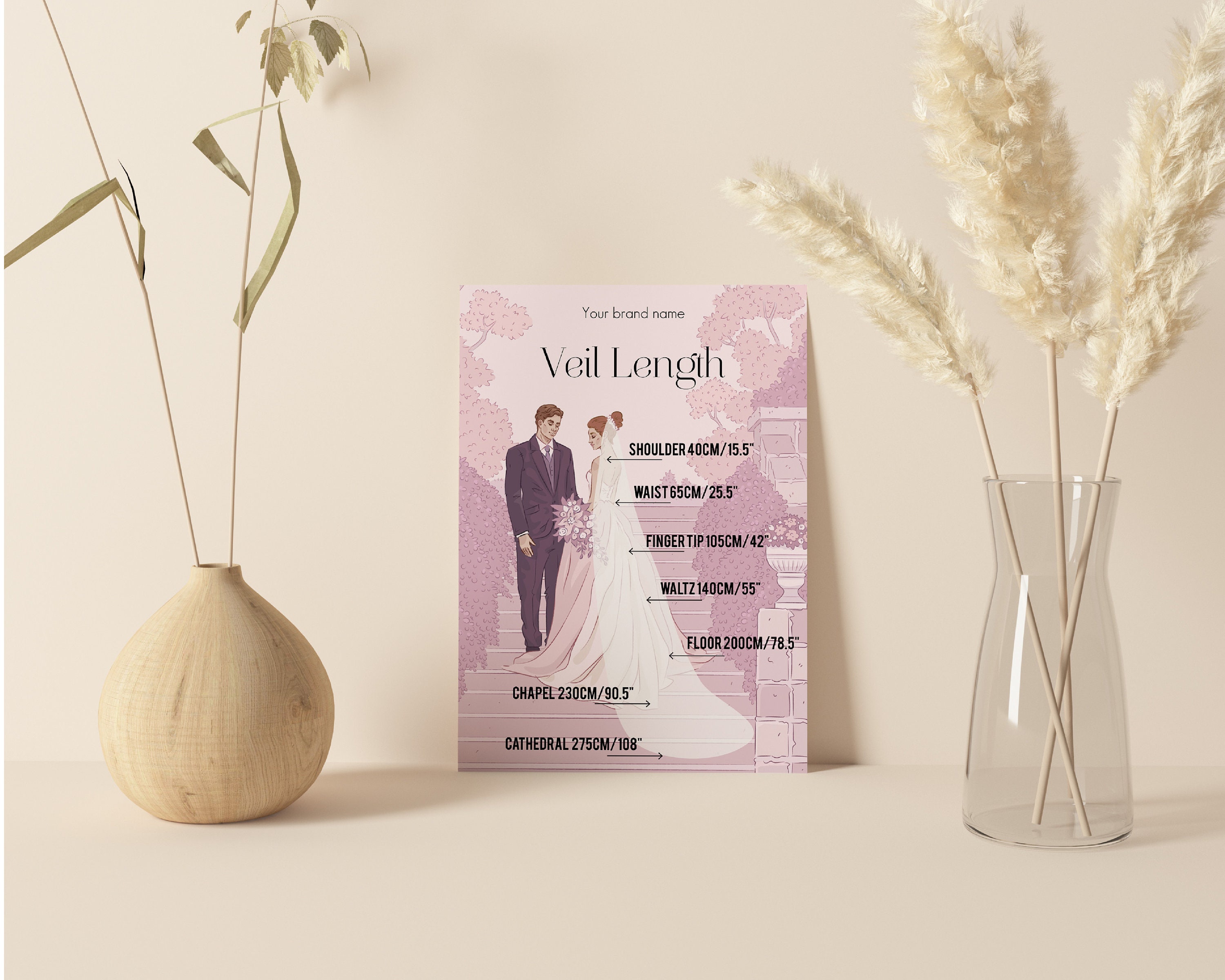 Editable Veil Length Size Chart Template, Printable Wedding Veil Size ...