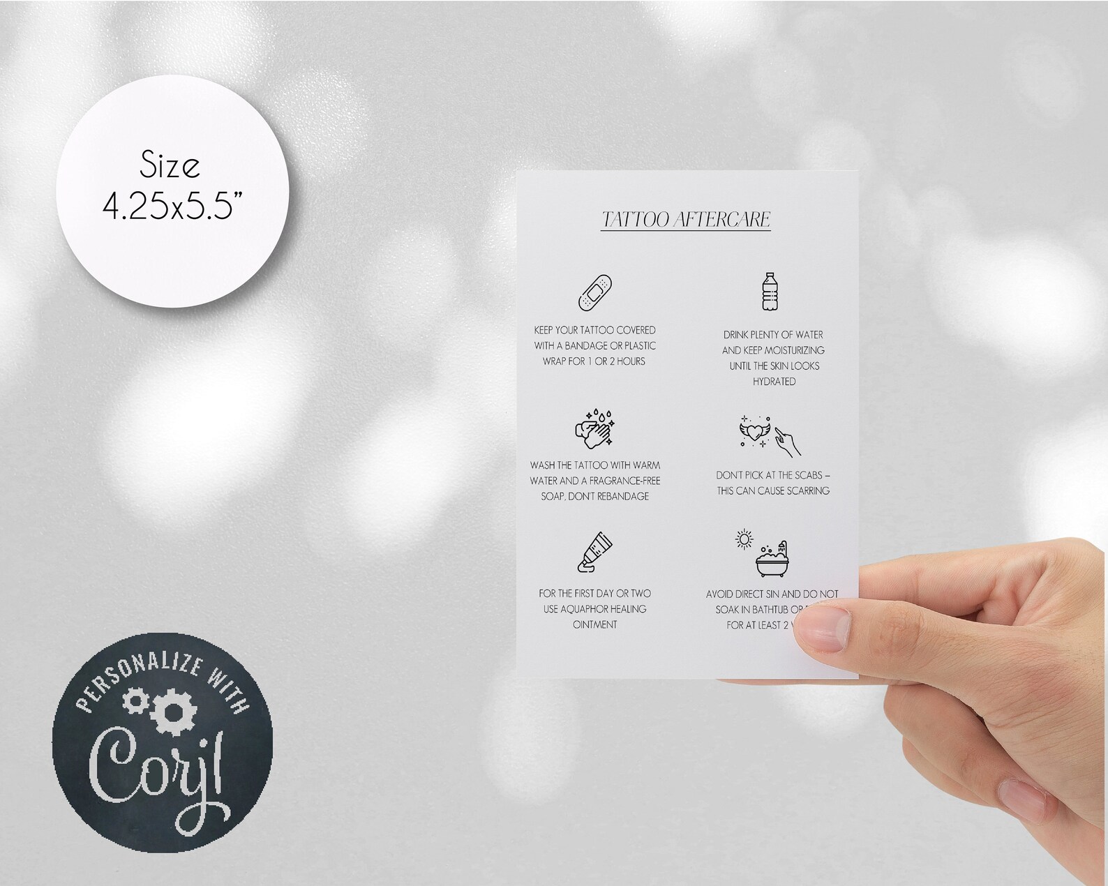 Editable Tattoo Aftercare Card Template, Custom Tattoo Instructions ...
