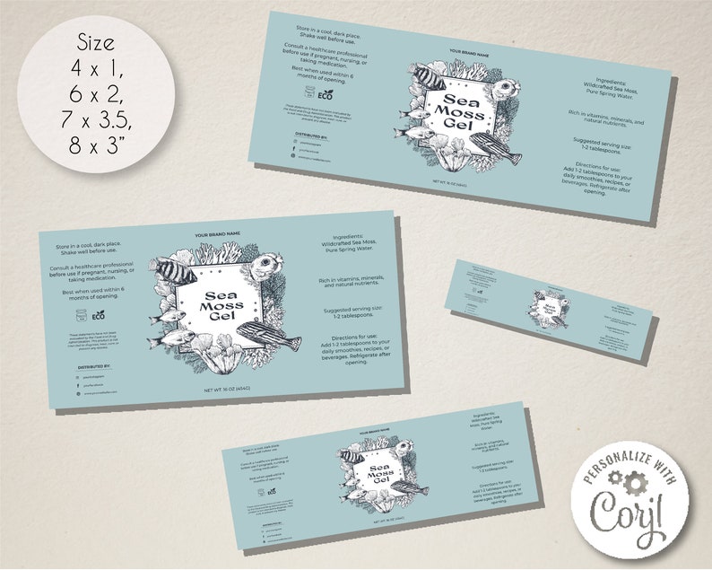 Editable Sea Moss Gel Label Template, Printable Superfood Supplement ...