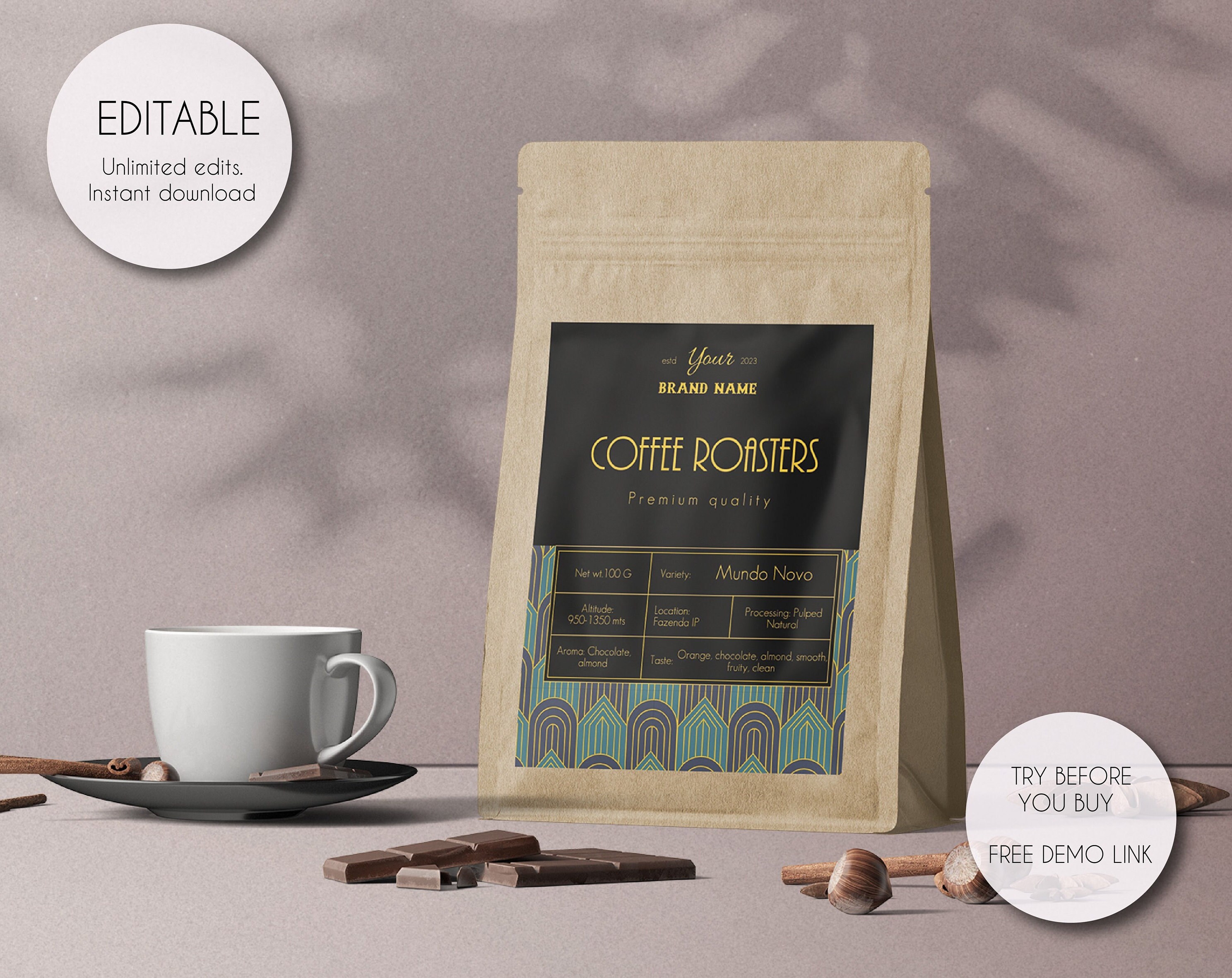 Editable Modern Coffee Bag Label Template Customizable Coffee - Etsy ...