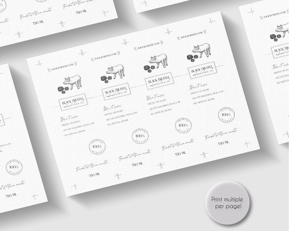 Truffle Oil Bottle Label Printable, Editable Truffle Infused Olive Oil ...