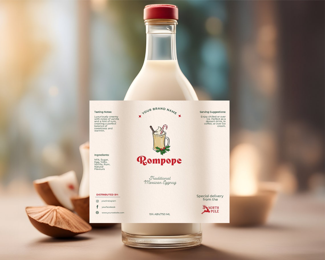 Editable Rompope Bottle Label Template, Printable Homemade Mexican ...