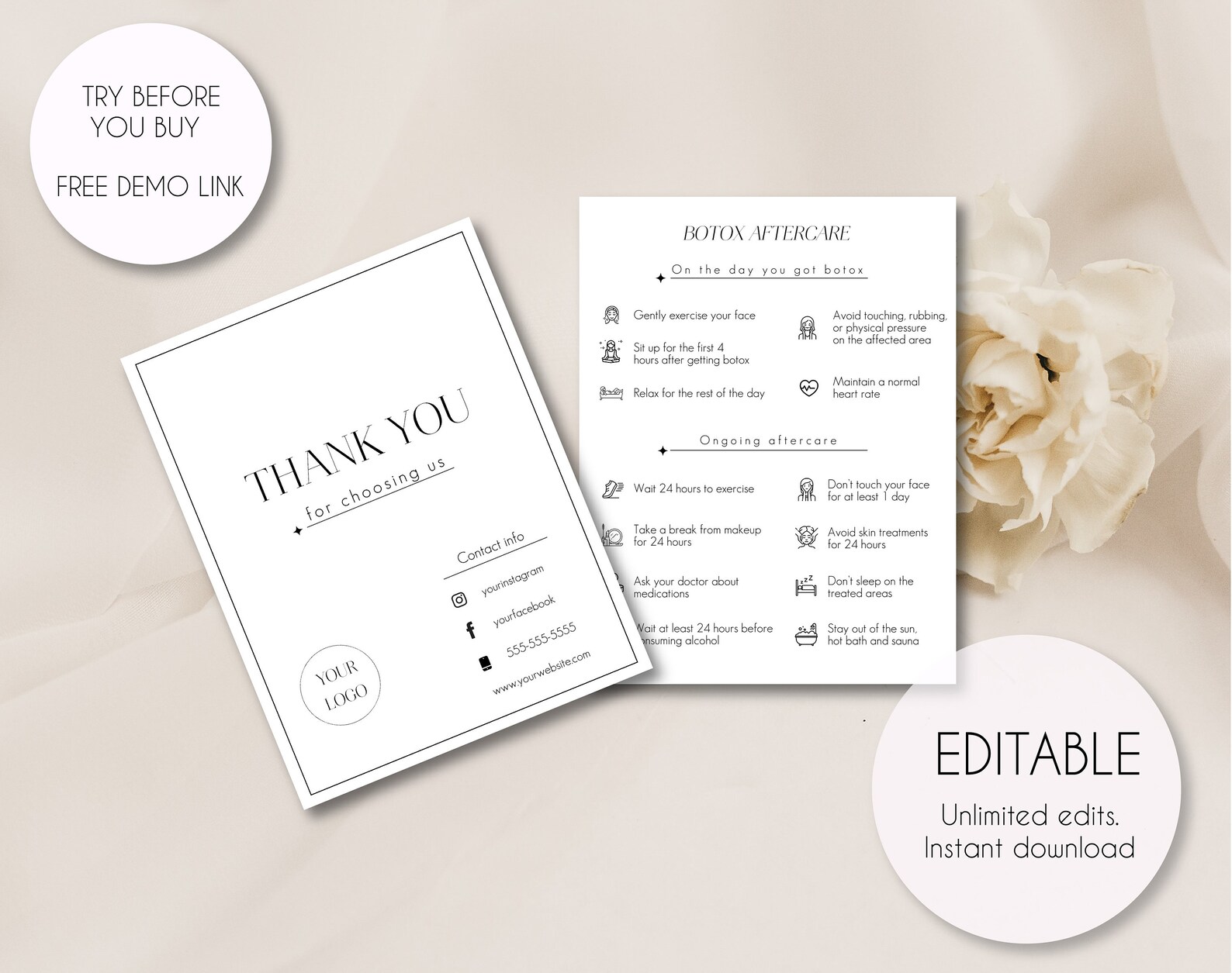 Editable Botox Aftercare Card Template, Custom Minimalist Botox Care ...