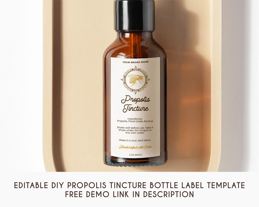 Editable Propolis Tincture Bottle Label Template, Printable Homemade ...