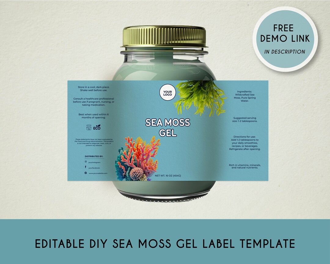 Editable Sea Moss Gel Label Template, Printable Superfood Supplement ...