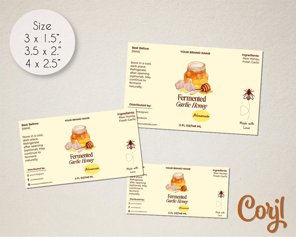 Editable Fermented Garlic Honey Jar Label Template: Rustic Beekeeper ...