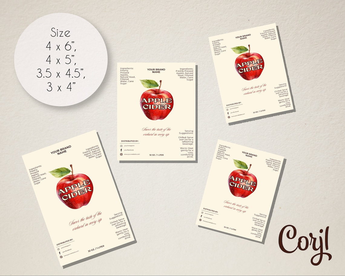 Editable Apple Cider Bottle Label Template, Printable Homemade Apple ...