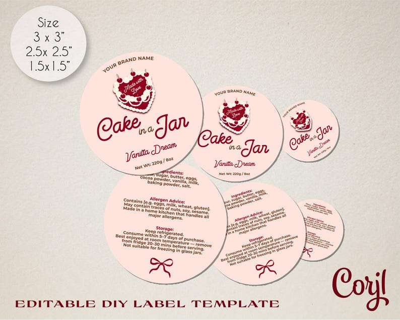 Editable Cake Jar Label Template: Vintage Coquette Packaging (instant ...