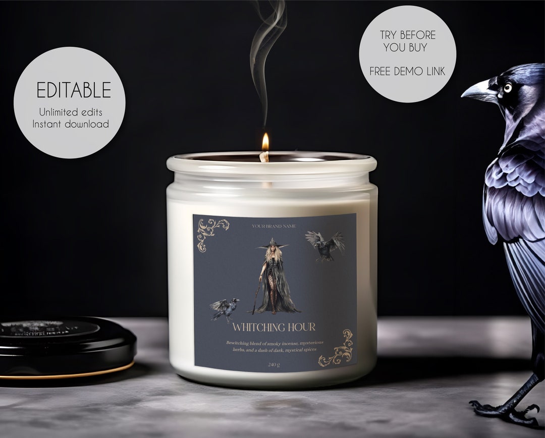 Editable Witching Hour Candle Label Template, Luxury Halloween Candle ...