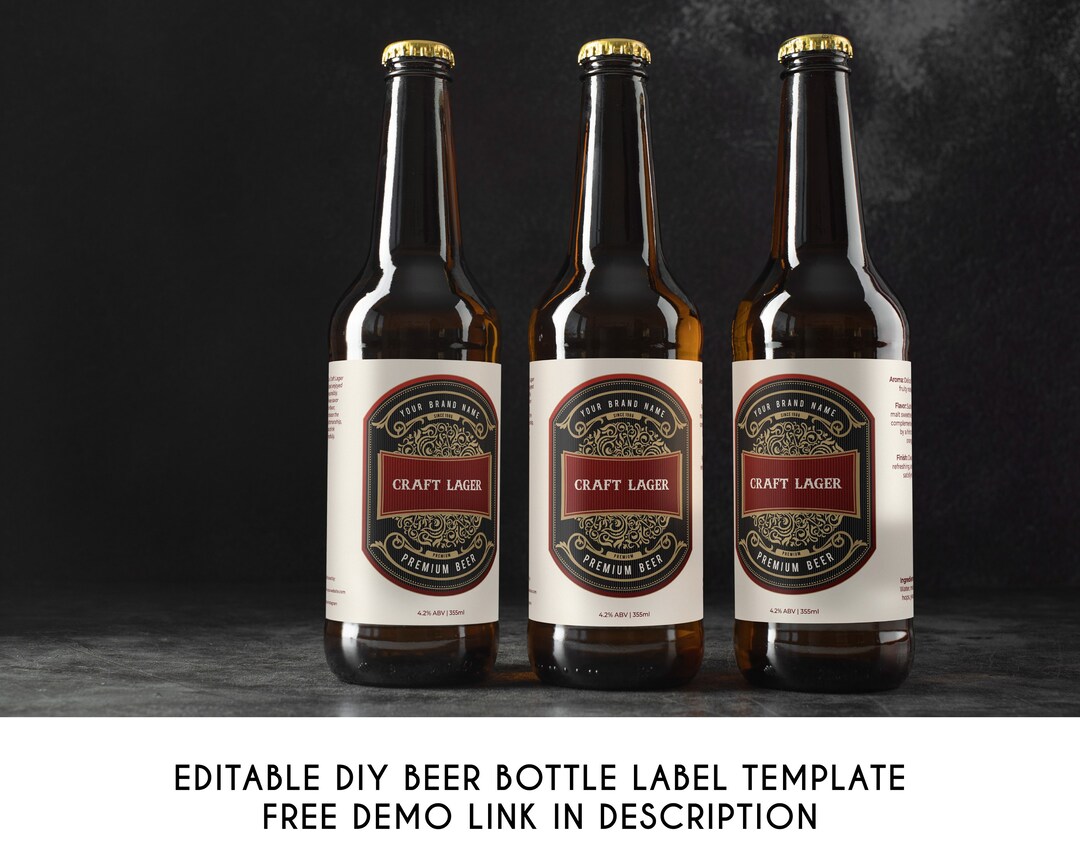 Editable Luxury Beer Bottle Label Template, Printable Custom Ale ...
