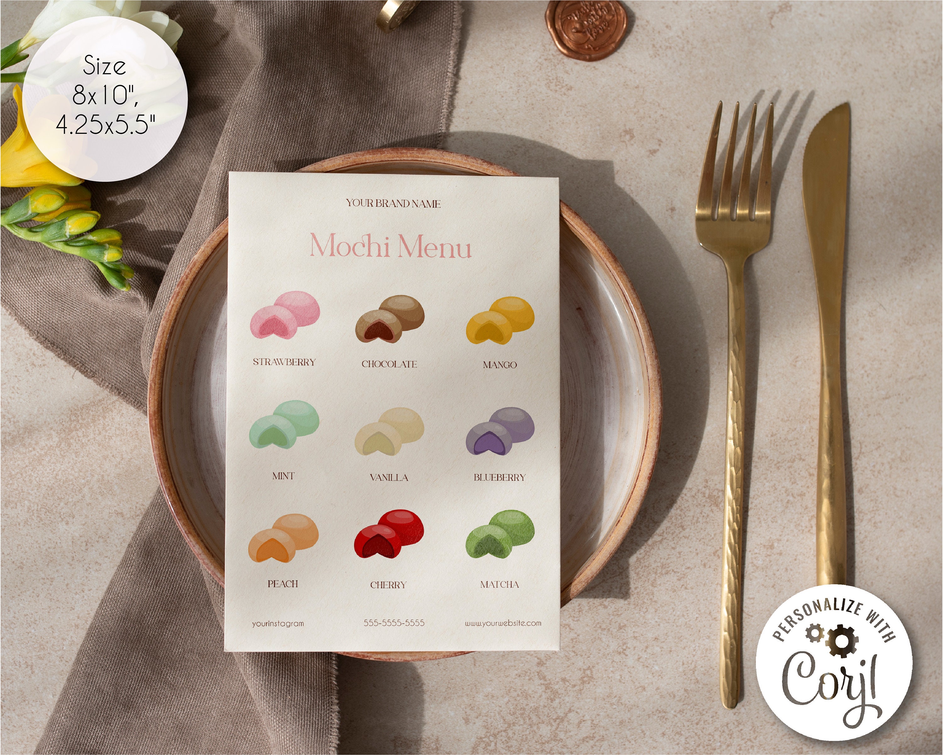 Editable Mochi Menu Template, Printable Mochi Menu Template, Japanese Rice Cake Flavor List ...