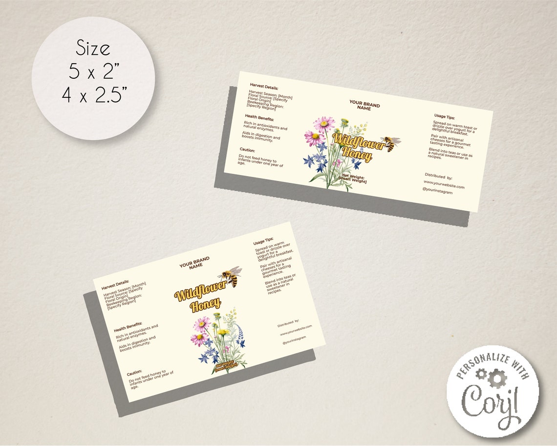 Editable Luxury Wildflower Honey Jar Label Template, Printable Custom ...