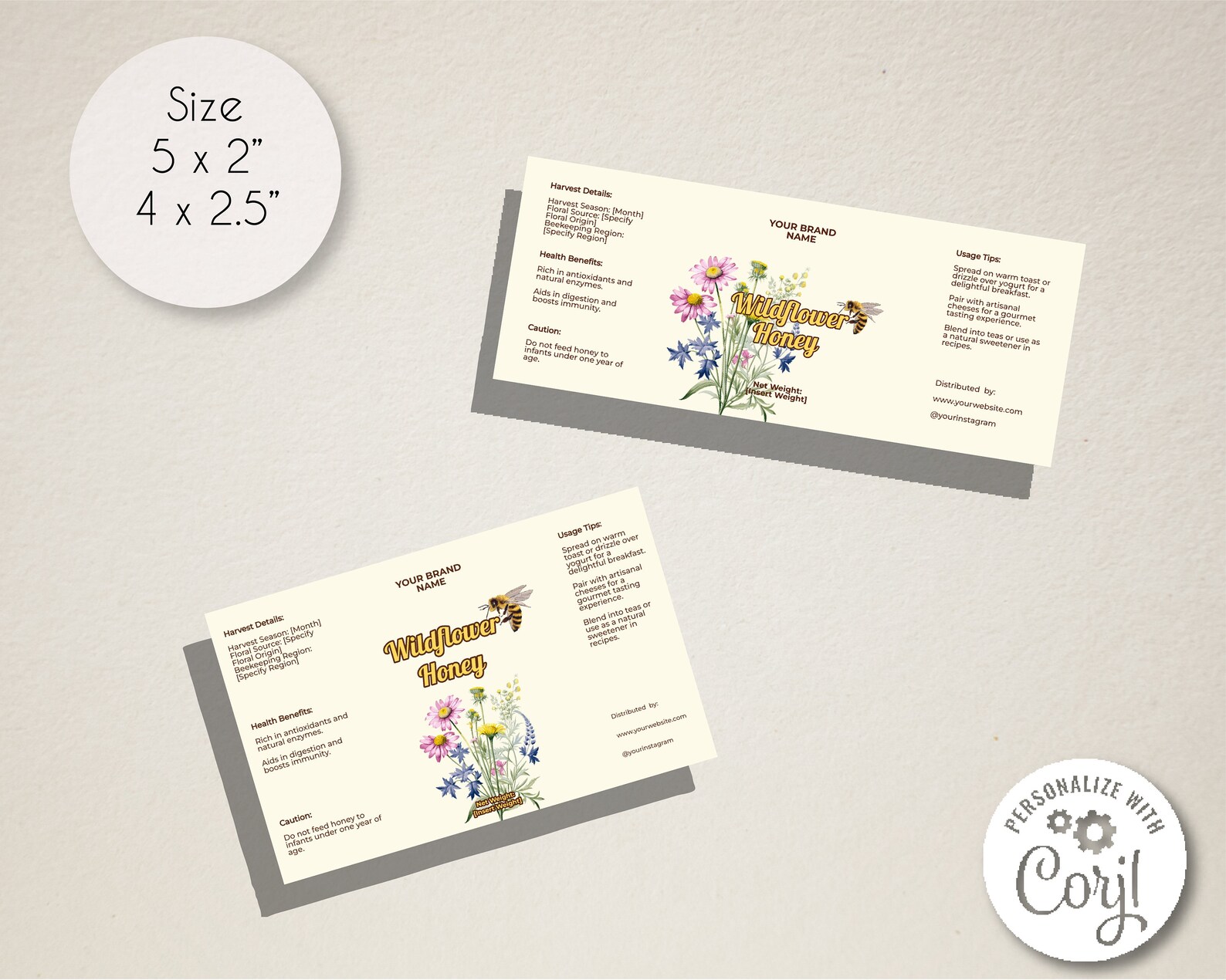 Editable Luxury Wildflower Honey Jar Label Template, Printable Custom ...