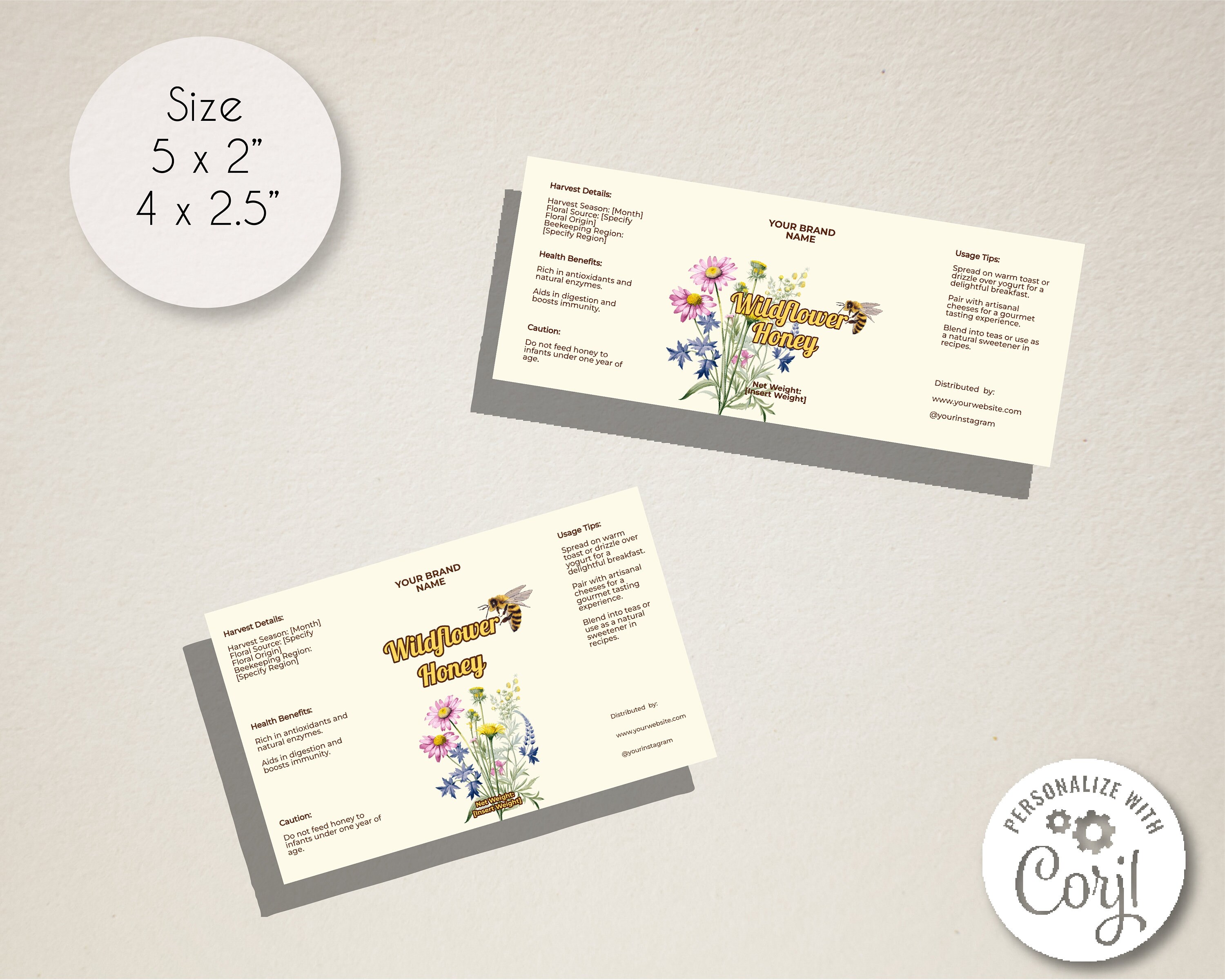 Editable Luxury Wildflower Honey Jar Label Template, Printable Custom ...