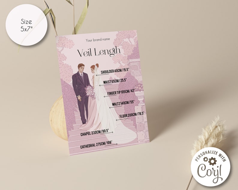 Editable Veil Length Size Chart Template, Printable Wedding Veil Size ...