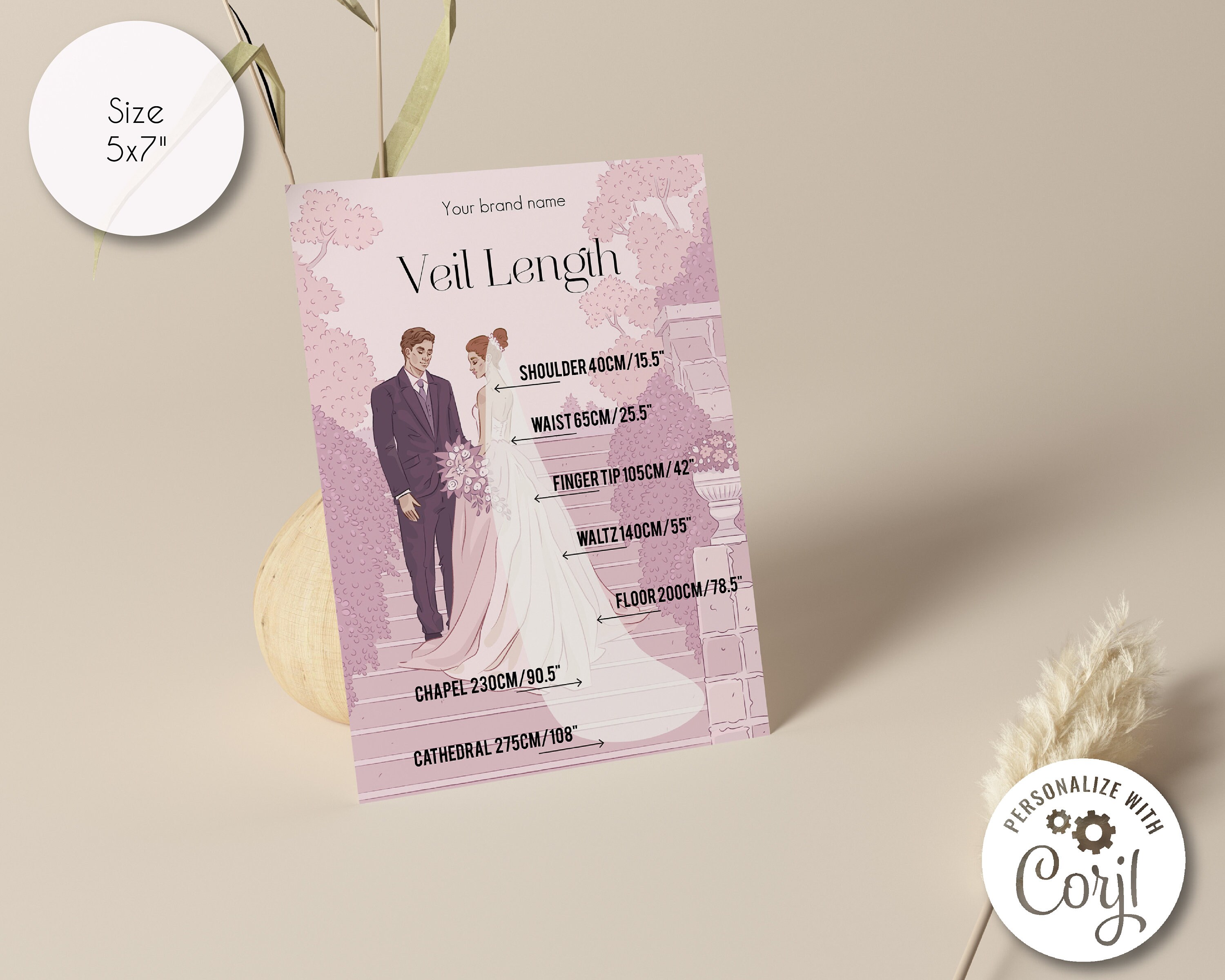 Editable Veil Length Size Chart Template, Printable Wedding Veil Size ...