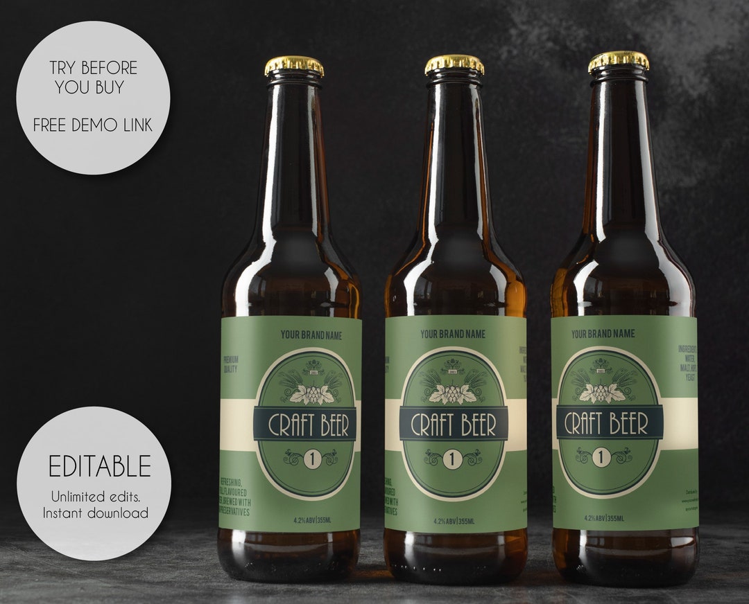 Editable Beer Bottle Label Template, Custom Beer Label, Home Brew Label Design, Lager Sticker ...