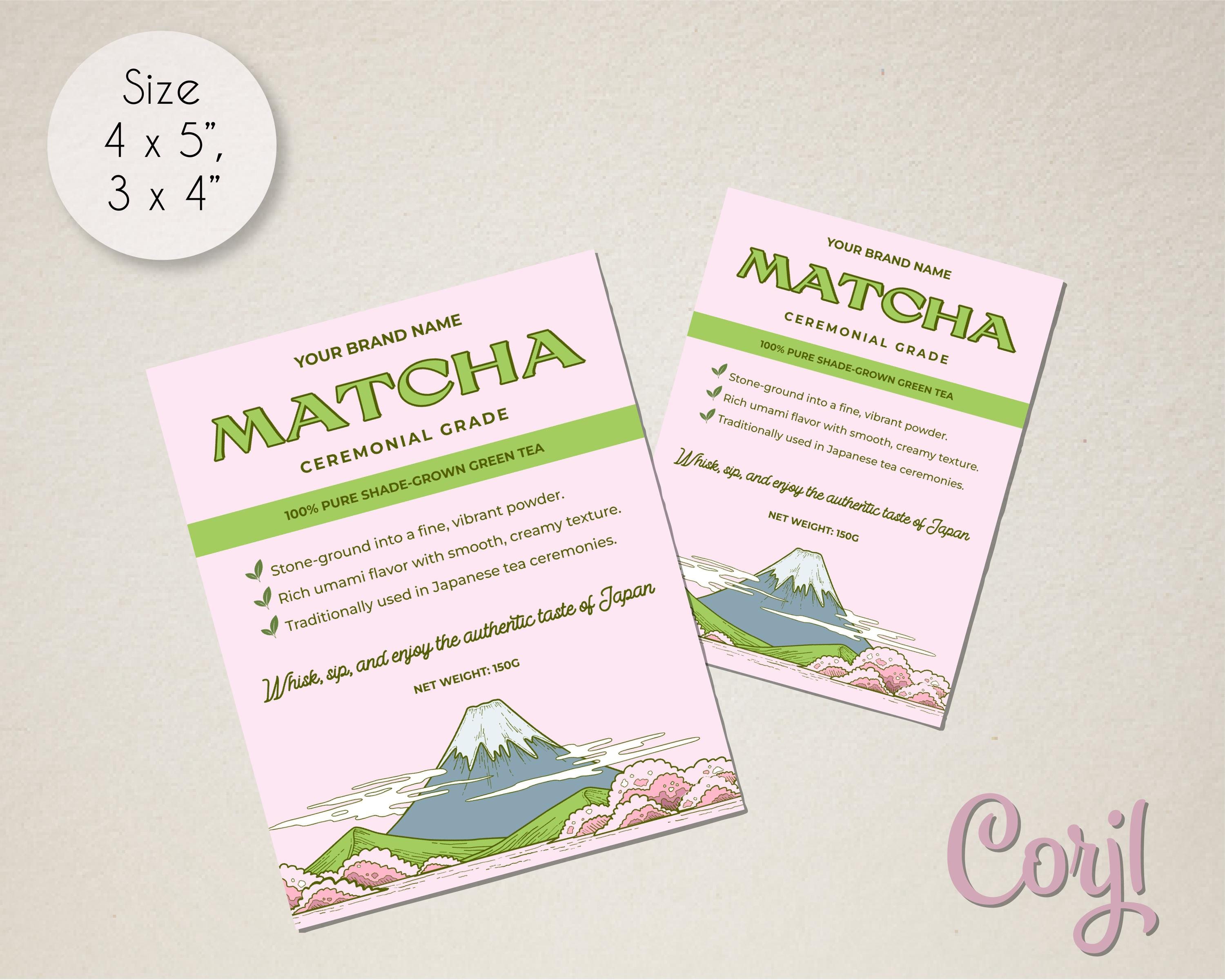 Editable Ceremonial Grade Matcha Tea Powder Pouch Label Template ...