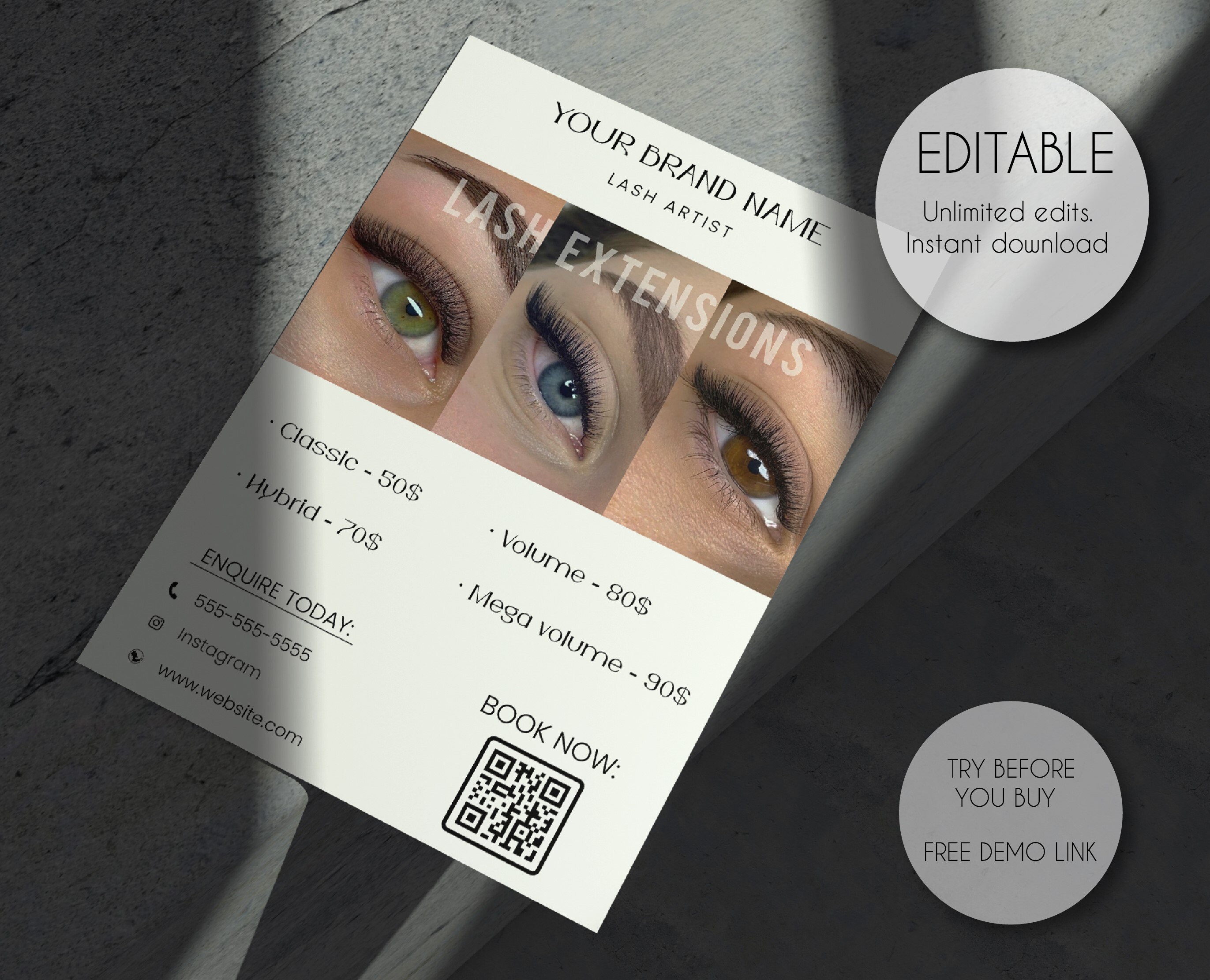 Editable Lash Extensions Flyer Template Custom Lash - Etsy Australia