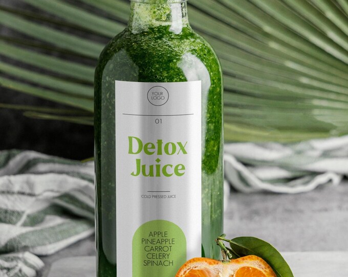 Editable Juice Bottle Label Template, Custom Cold Press Label Design, 8 ...