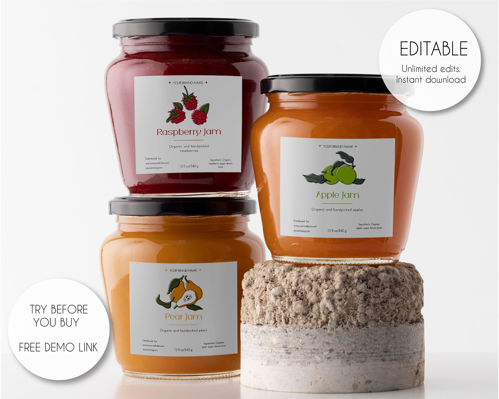 Editable Minimalist Jam Label Template, Printable Jelly Jar Product ...