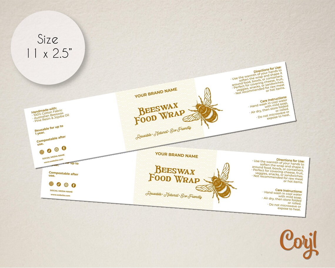 Editable Beeswax Food Wrap Label Template: DIY Printable Packaging ...