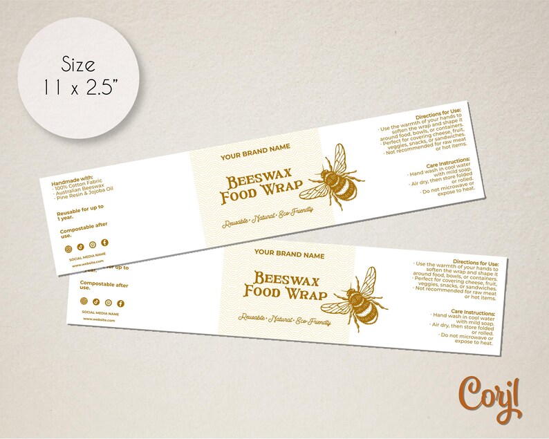 Editable Beeswax Food Wrap Label Template: DIY Printable Packaging ...