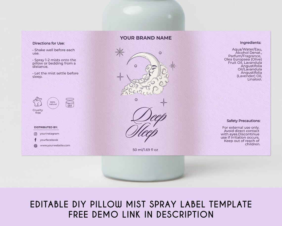 Editable Pillow Mist Label Template, Printable Luxury Room Spray Bottle ...