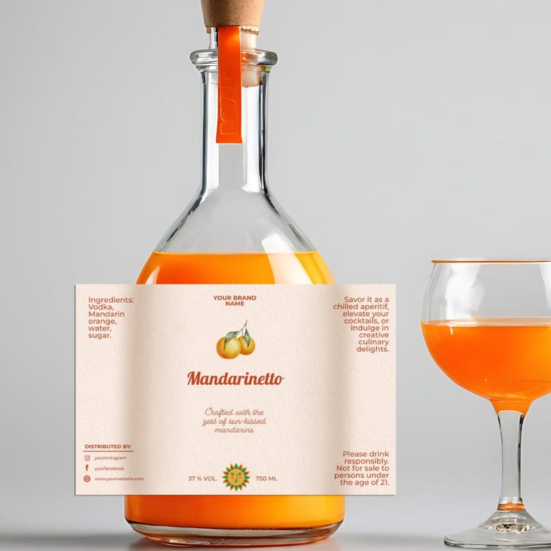 Editable Luxury Mandarinetto Bottle Label Template, Printable Homemade ...