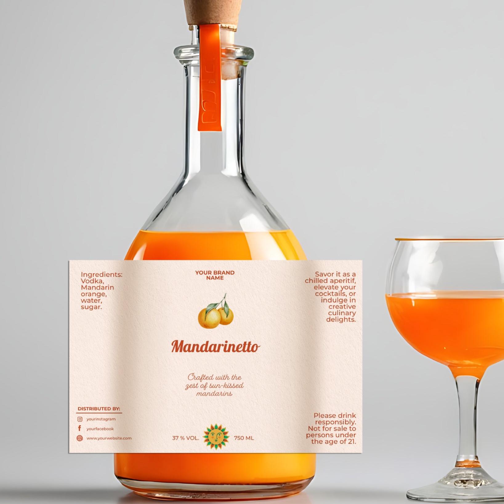 Editable Luxury Mandarinetto Bottle Label Template, Printable Homemade ...
