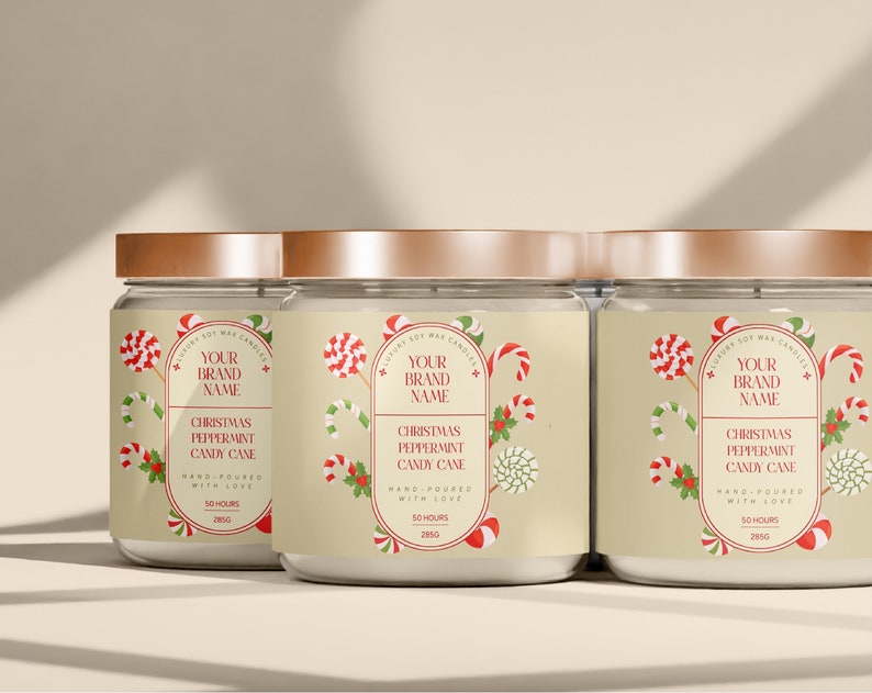 Editable Christmas Candle Label Template, Christmas Peppermint Candy ...