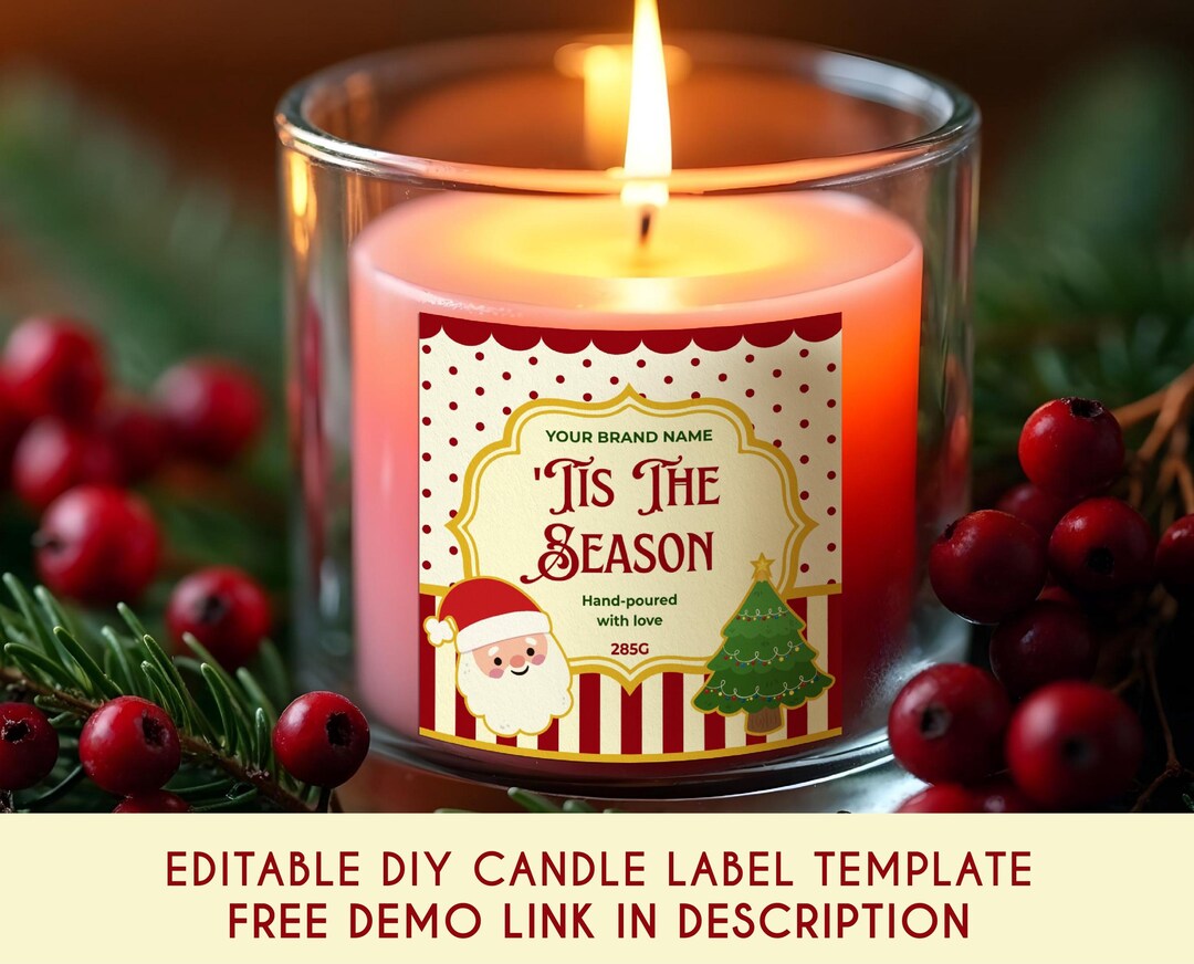Editable Luxury Christmas Candle Label Template, Printable Custom ...