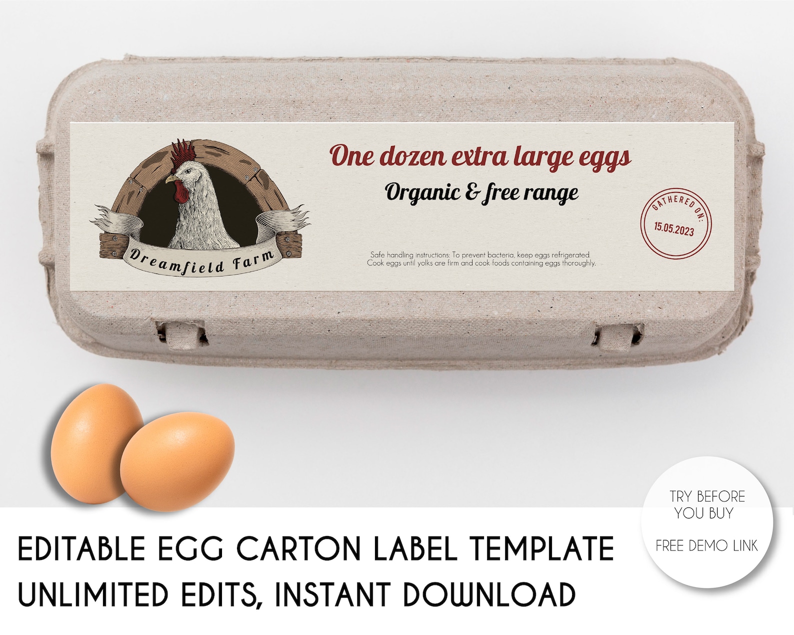 Editable Egg Carton Label Template, DIY Farm Label, Customizable Egg ...