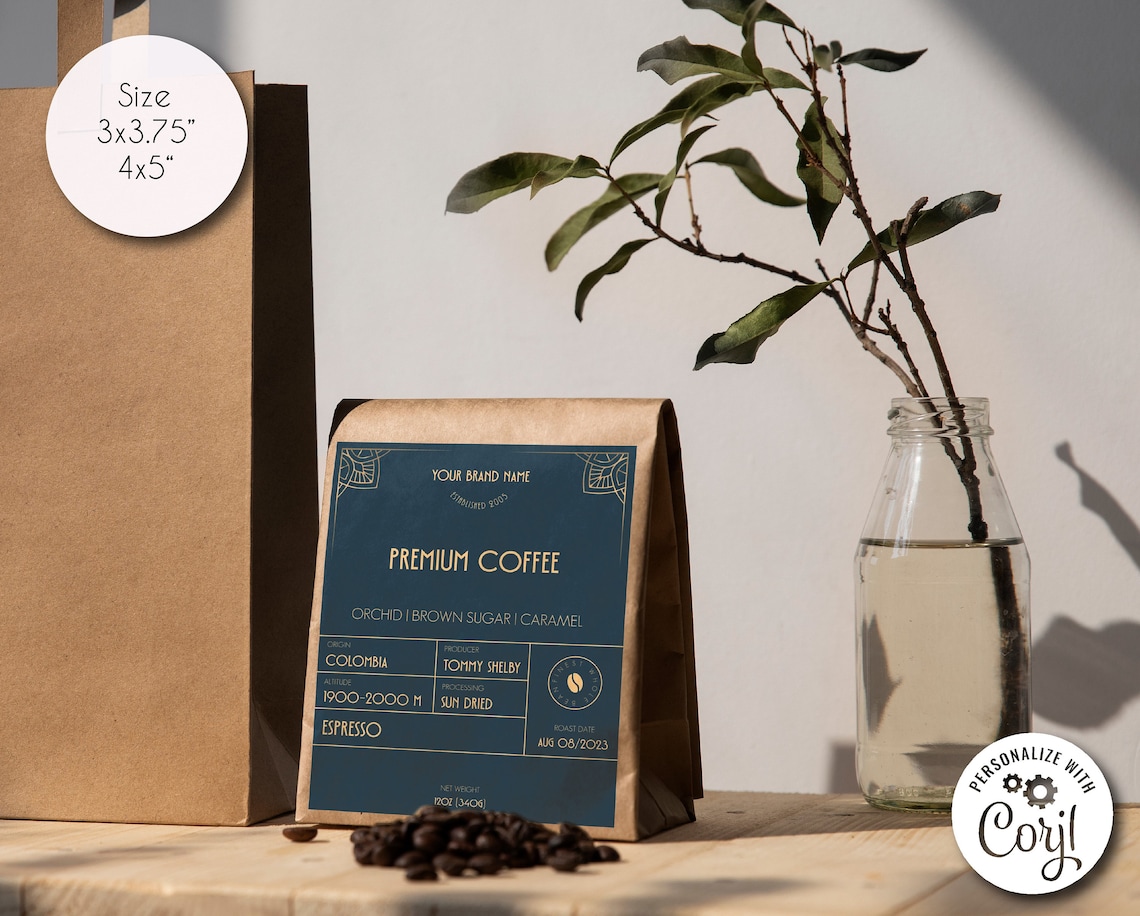 Editable Modern Coffee Bag Label Template, Printable Luxury Coffee Bag ...