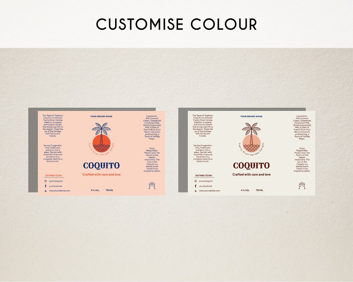 Editable Luxury Coquito Bottle Label Template, Printable Modern Playful ...