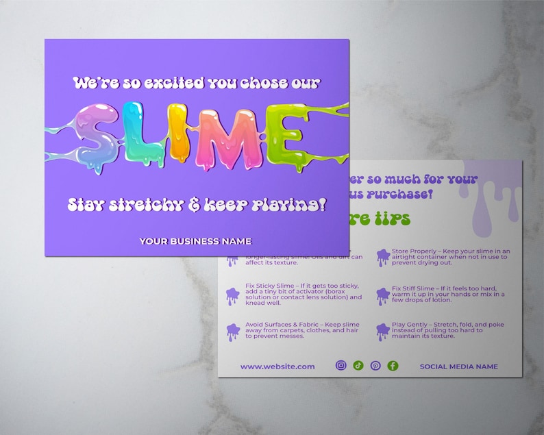 Editable Slime Care Card Template: Business Thank You (digital Download ...