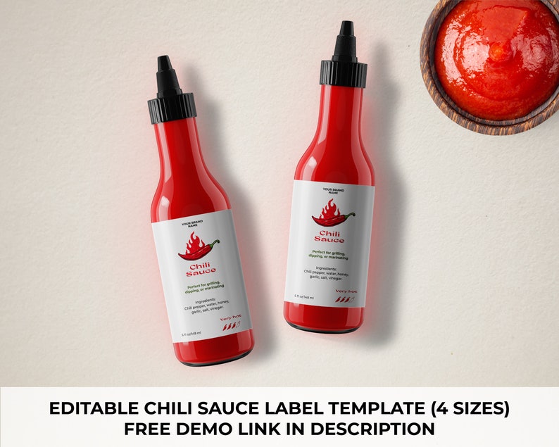Editable Minimalist Hot Chili Sauce Bottle Label Template - Etsy