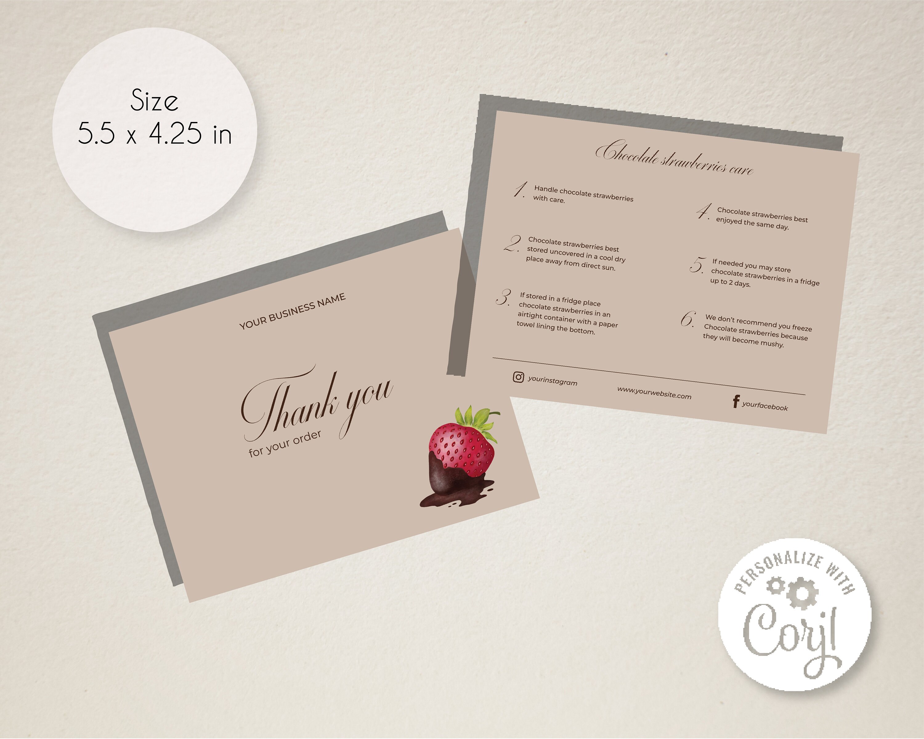Editable Elegant Chocolate Strawberries Care Card Template, Printable ...