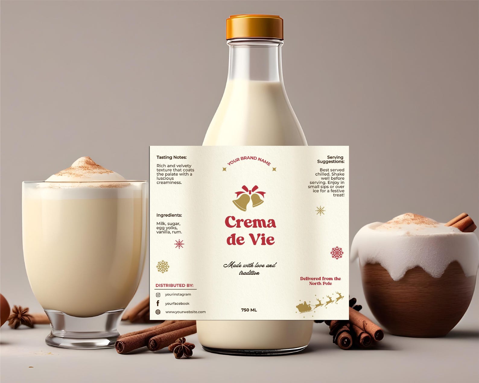 Editable Crema De Vie Bottle Label: Festive Christmas Drink (digital ...