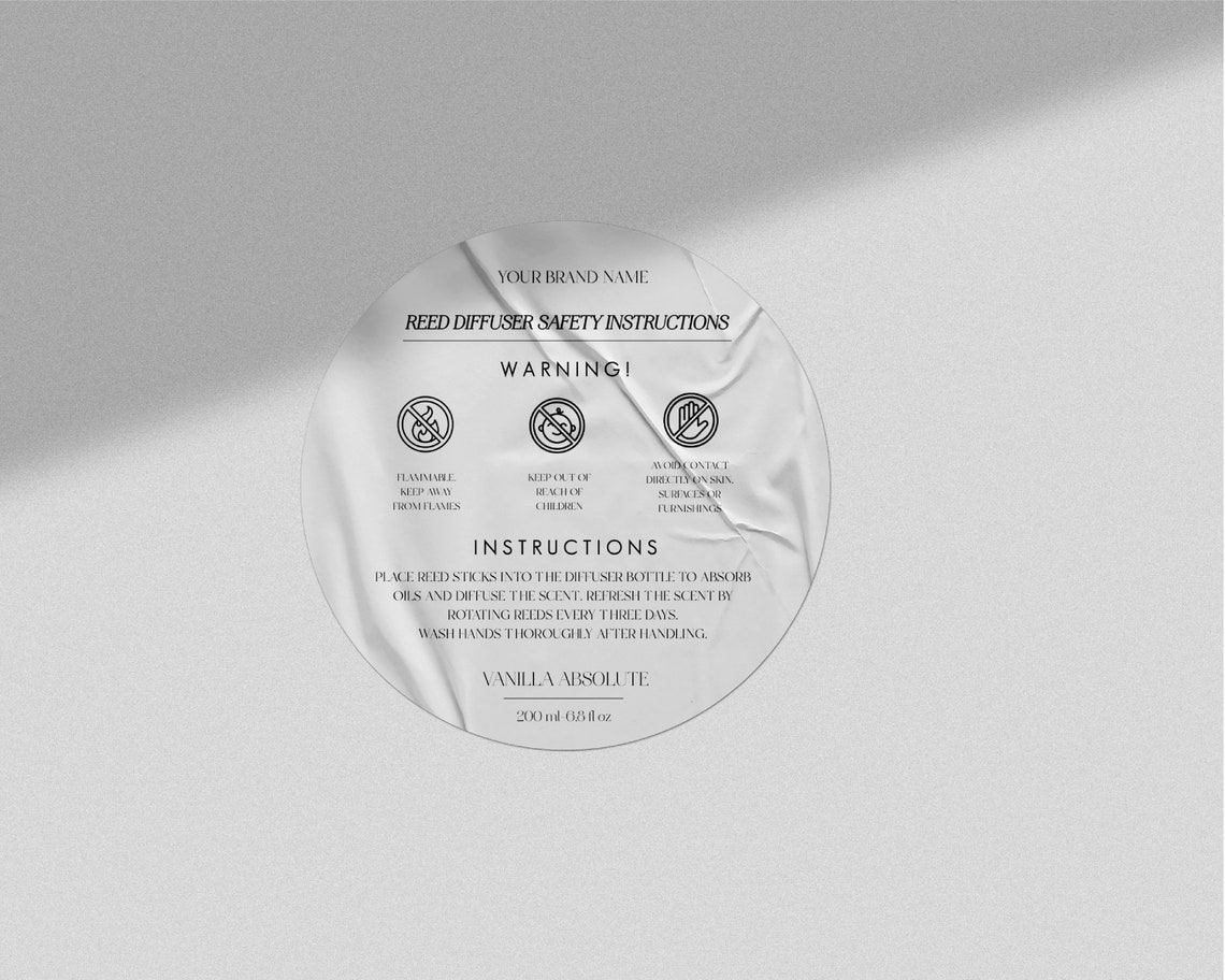 Editable Reed Diffuser Label Template: Minimalist Design (digital ...