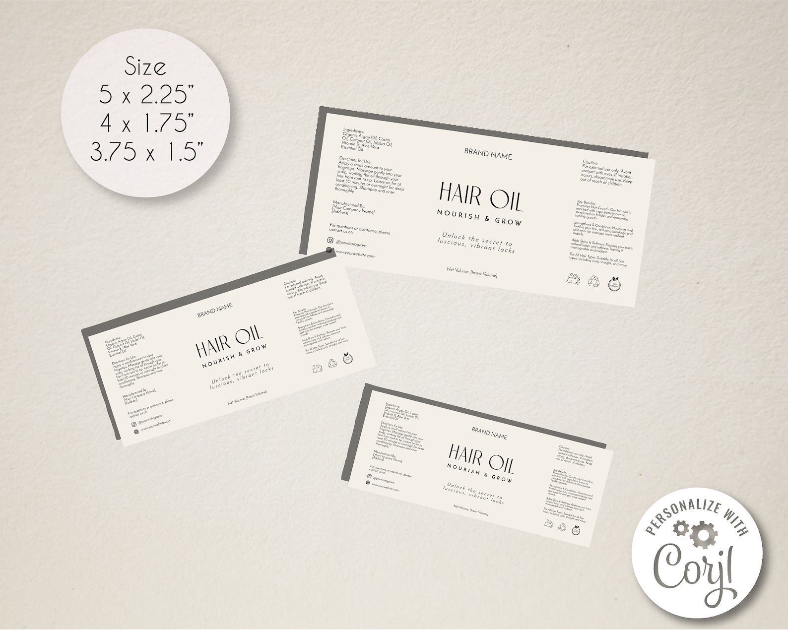 Editable Hair Growth Oil Label Template: Minimalist Luxury Design ...