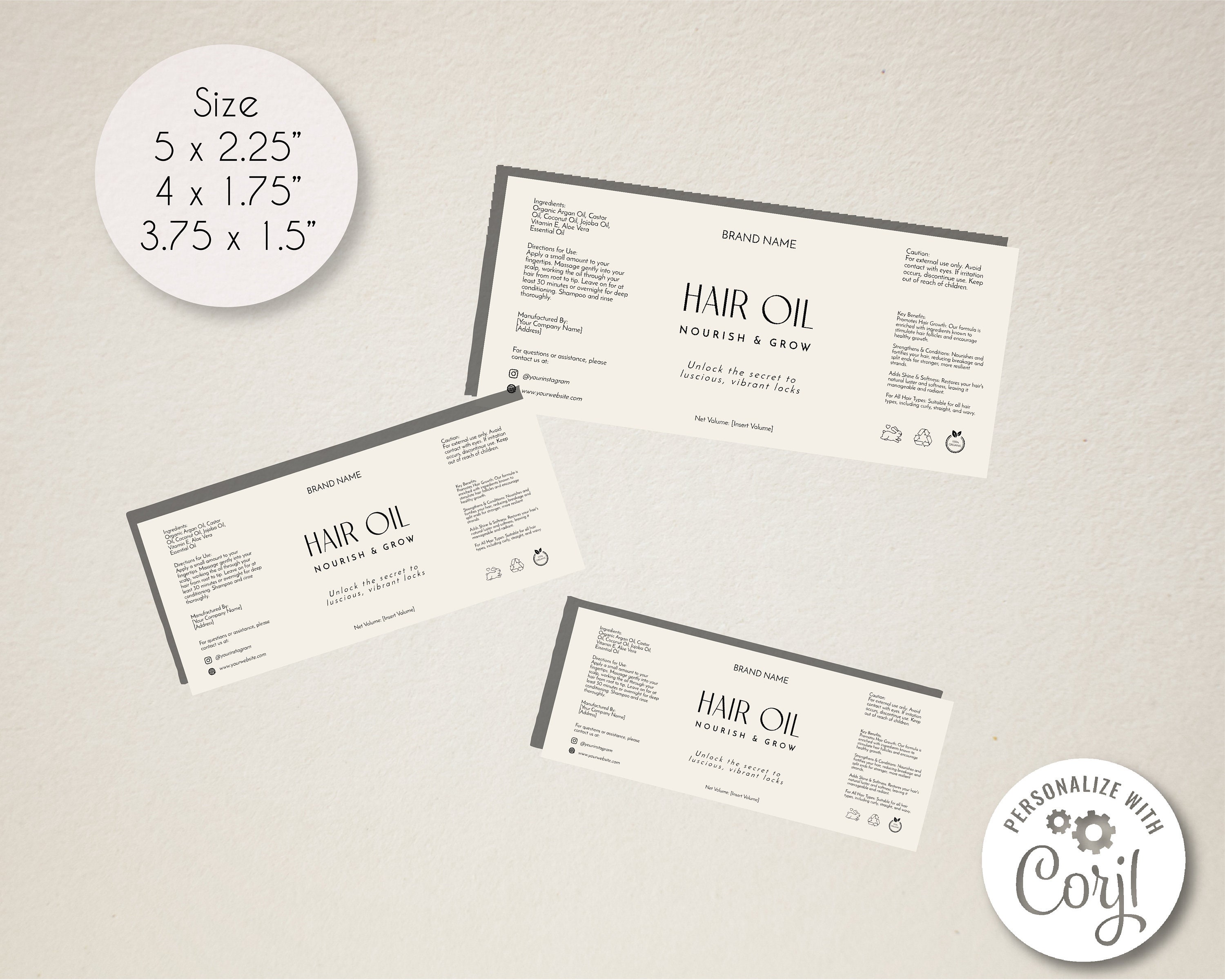 Editable Hair Growth Oil Label Template: Minimalist Luxury Design ...