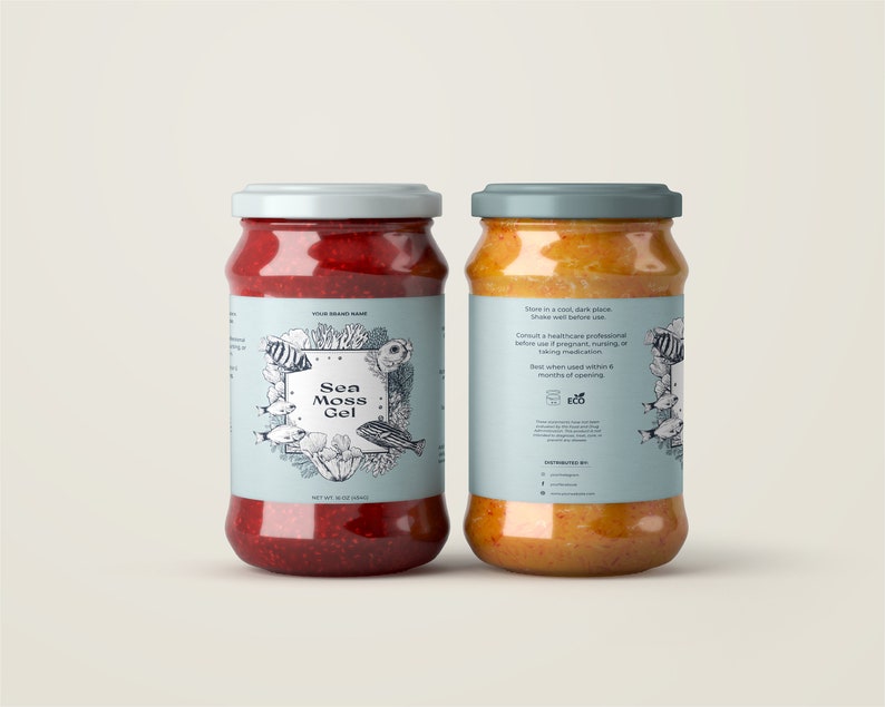 Editable Sea Moss Gel Label Template: Custom Food Jar Sticker (instant ...