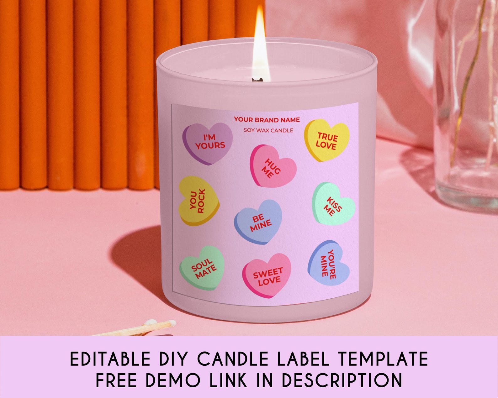Editable Heart Candies Candle Label Template, Printable Valentine's Day ...