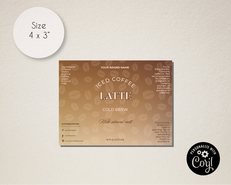 Editable Iced Coffee Bottle Label: Custom Cold Brew Sticker (digital ...